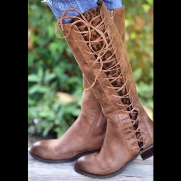 Volatile | Shoes | Volatile Brown Leopard Side Lace Boots | Poshmark